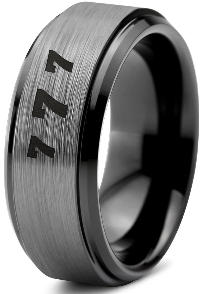 Tungsten Lucky Number Seven Band Ring 8mm Men Women Comfort Fit Black ...