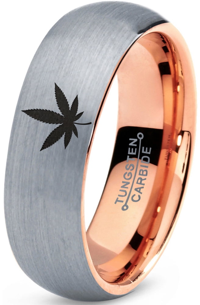 Tungsten Marijuana Weed Cannabis Leaf Band Ring 7mm Men Women Comfort ...