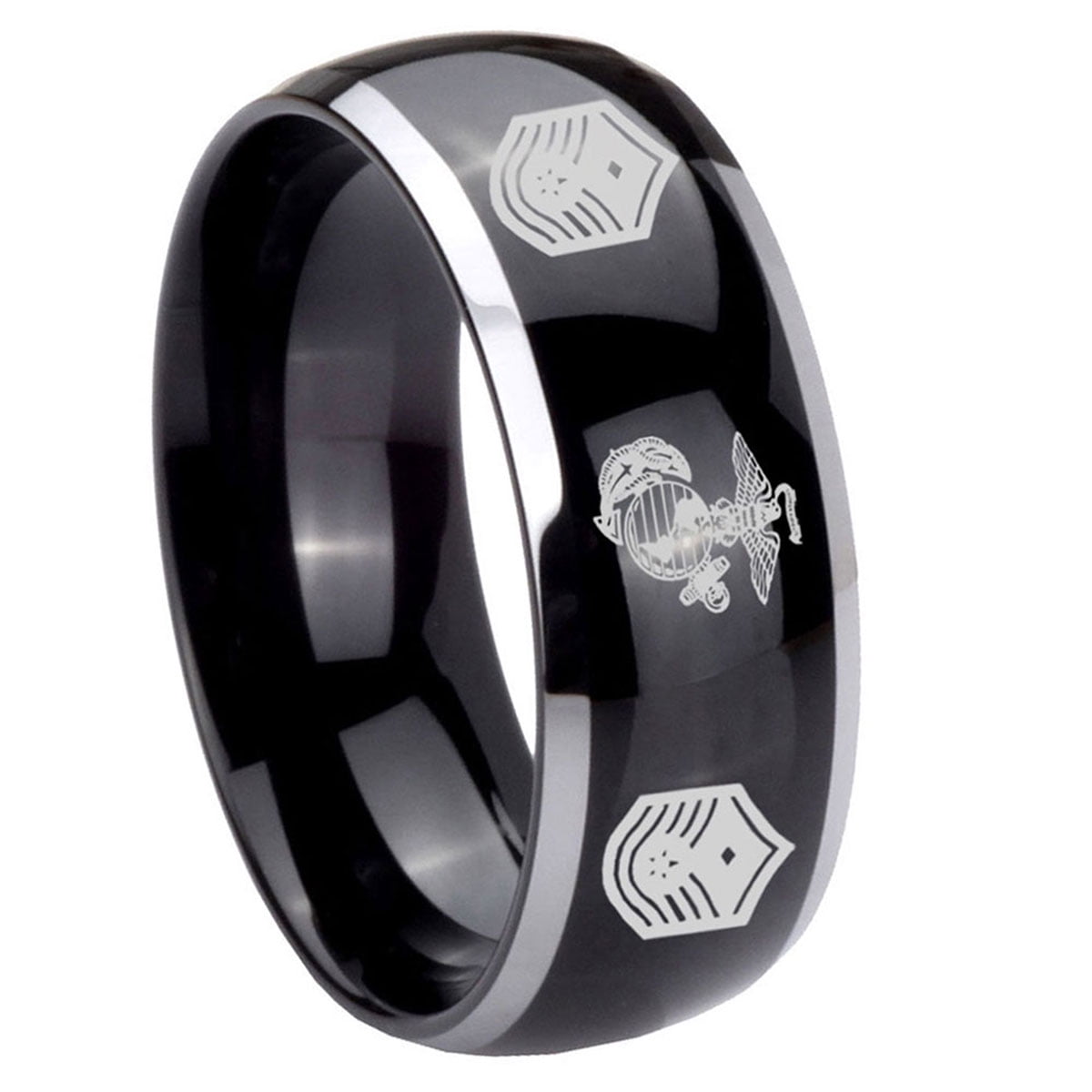 Tungsten Marine Chief Master Sergeant 8mm Glossy Black 2 Tone Dome ...