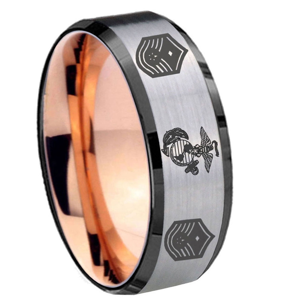 Tungsten Marine Chief Master Sergeant 8mm Gray And Rose Gold Beveled ...