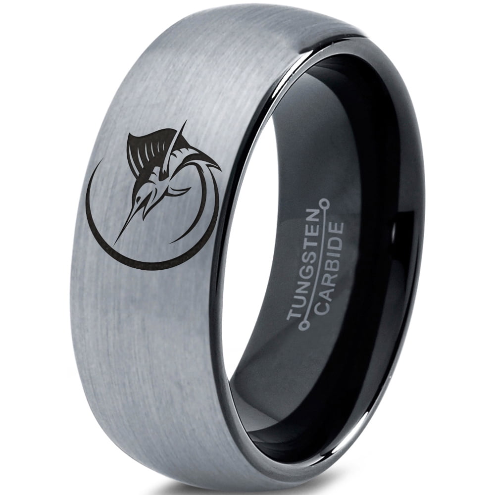 Tungsten Marlin Marlins Sea Animal Creature Fish Band Ring 8mm Men ...
