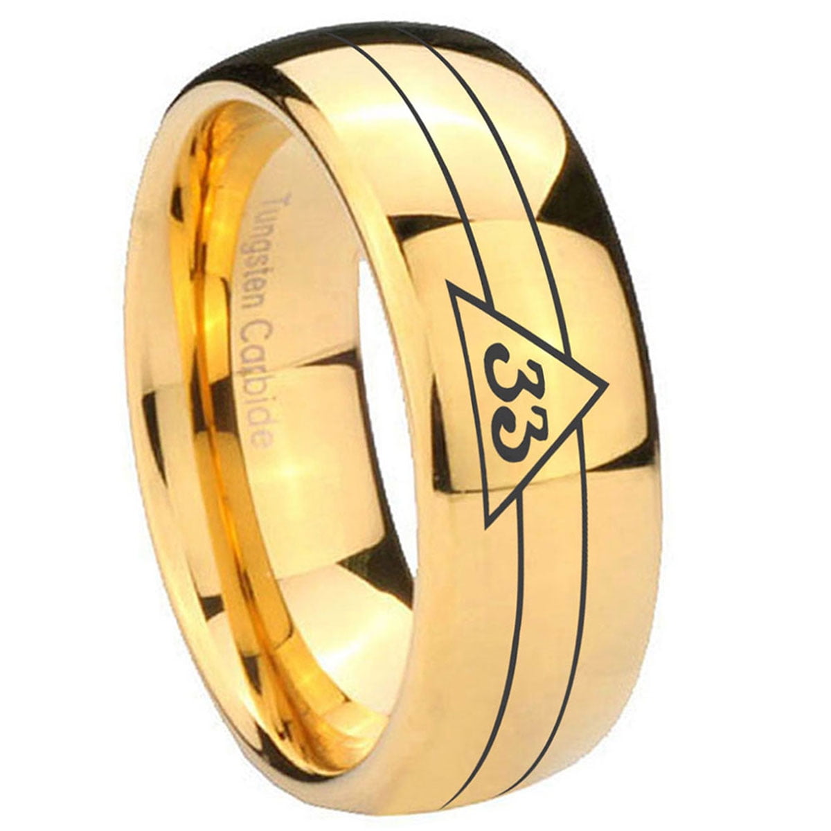 Tungsten Masonic 32 Duo Line Freemason 8mm Glossy Gold Plated Dome ...