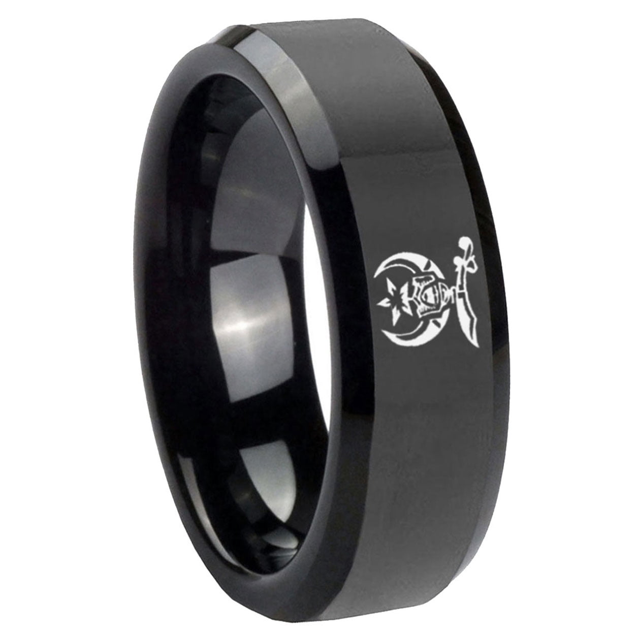 Tungsten Masonic Shriners 8mm Glossy Black Polished Beveled Edges Men ...