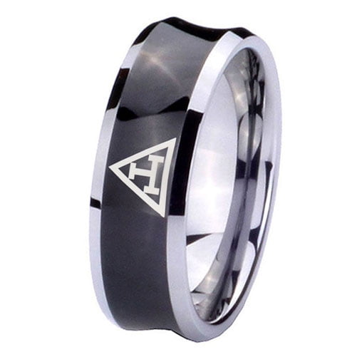 Tungsten Masonic Triple 8mm Brushed Black Polished Concave Men Ring ...