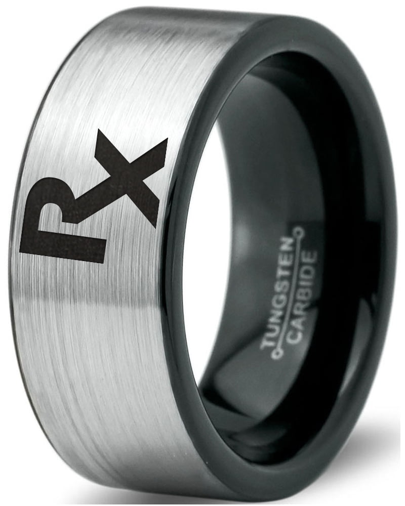 Tungsten Medical Prescription Pharmacy Symbol Band Ring 8mm Men Women ...