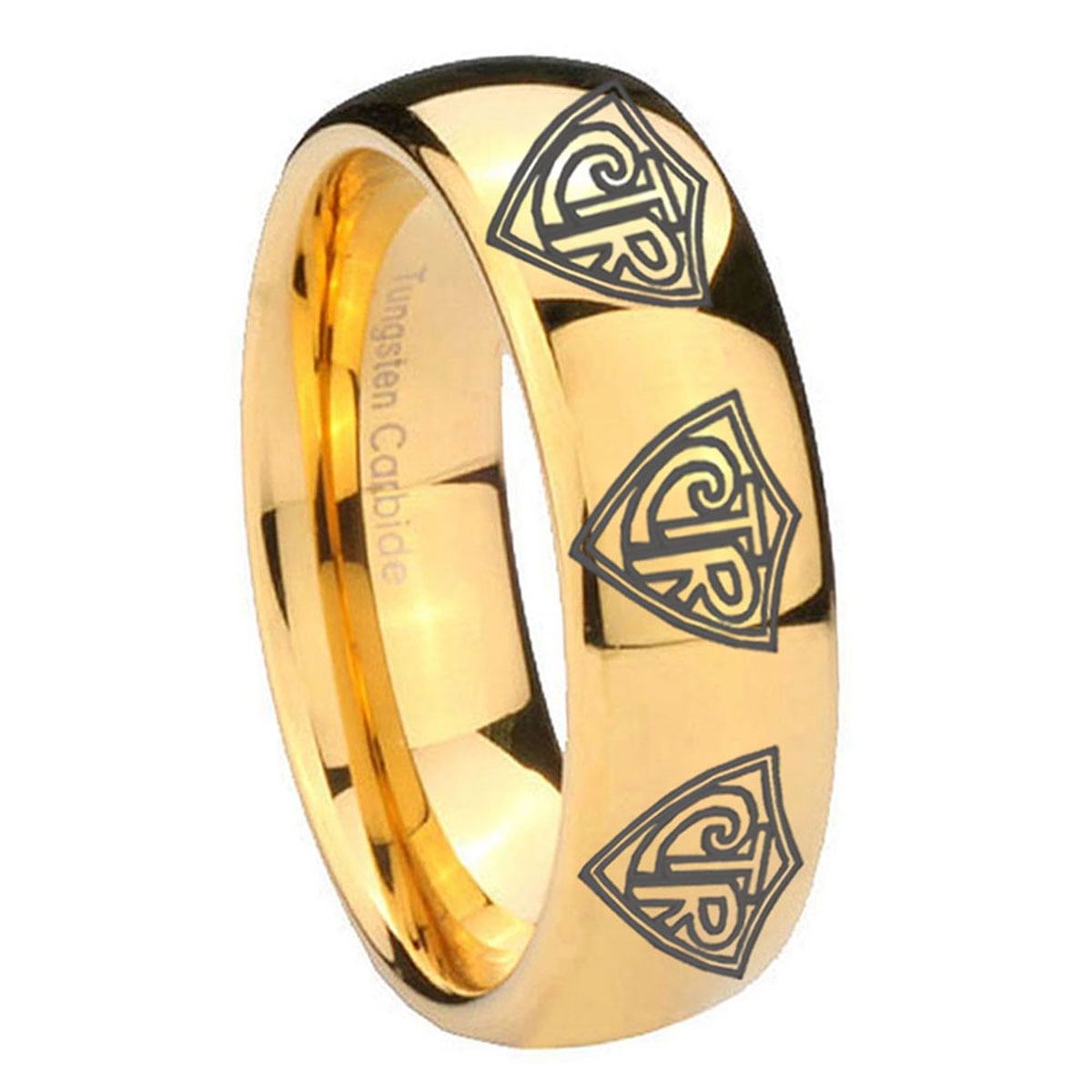 Tungsten Multiple CTR Logo 8mm Gold Plated Dome Polished Men's Ring ...