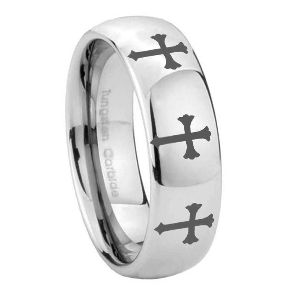 Tungsten Multiple Christian Cross 8mm Mirror Gray Polished Dome Men ...