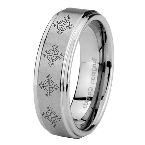 Tungsten Multiple Cross 8mm Brushed Gray Step Edges Men Ring - Walmart.com