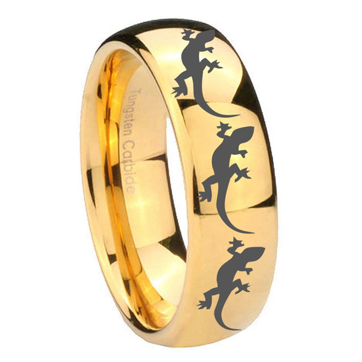 Tungsten Multiple Lizard 8mm Glossy Gold Plated Dome Polished Men Ring ...