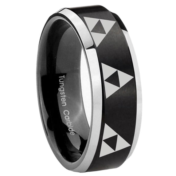 Tungsten Multiple Zelda Triforce 8mm Brushed Black 2 Tone Beveled Edges ...