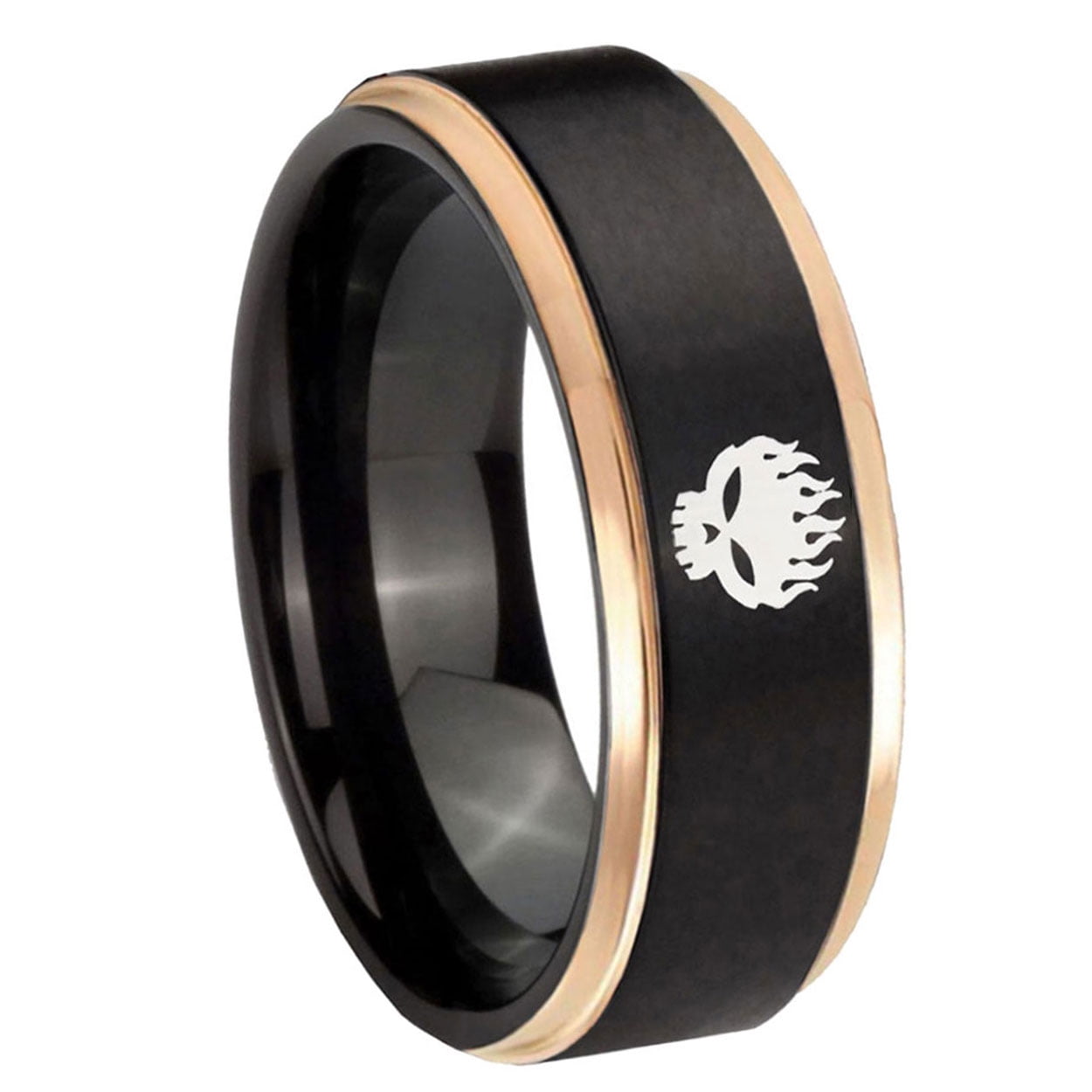 Tungsten Offspring 8mm Black And Rose Gold Step Edges Men Ring ...