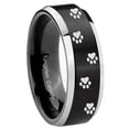 Tungsten Paw Print Design 8mm Brushed Black 2 Tone Beveled Edges Men ...