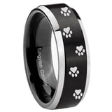 Tungsten Paw Print Design 8mm Brushed Black 2 Tone Beveled Edges Men ...