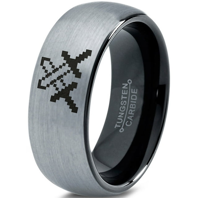 Tungsten Pixelated Swords Crossed Band Ring 8mm Men Women Comfort Fit ...