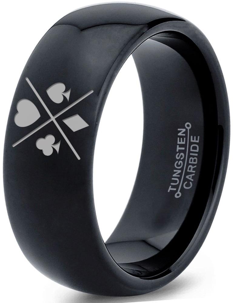 Tungsten Playing Cards Suit Symbol Band Ring 8mm Men Women Comfort Fit ...