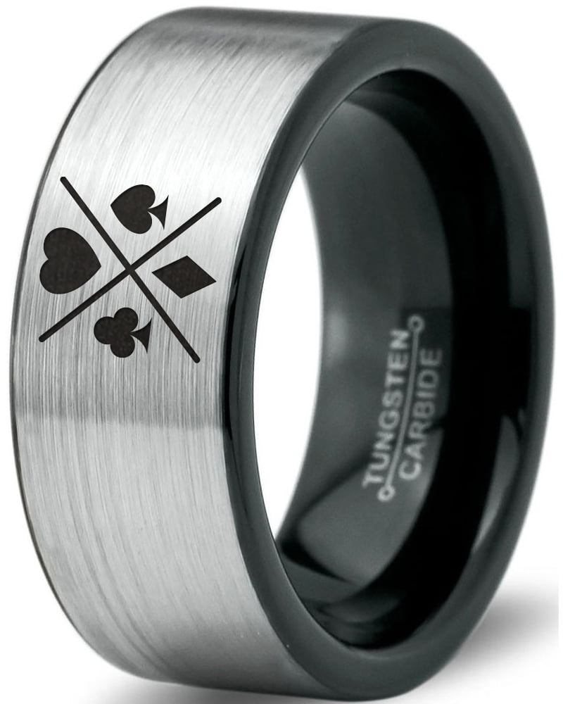 Tungsten Playing Cards Suit Symbol Band Ring 8mm Men Women Comfort Fit ...