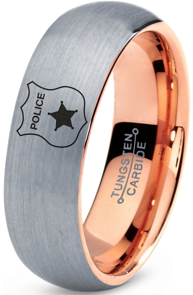 Tungsten Police Cop Authority Crest Badge Band Ring 7mm Men Women ...