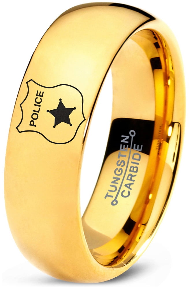 Tungsten Police Cop Authority Crest Badge Band Ring 7mm Men Women ...