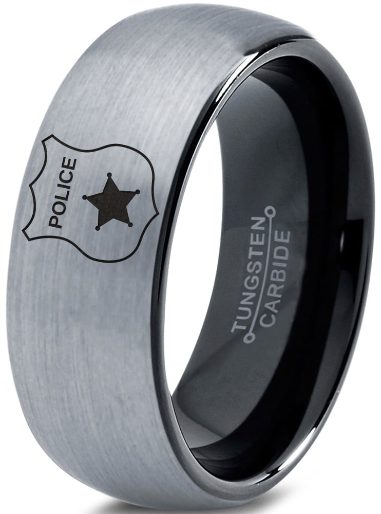 Tungsten Police Cop Authority Crest Badge Band Ring 8mm Men Women ...