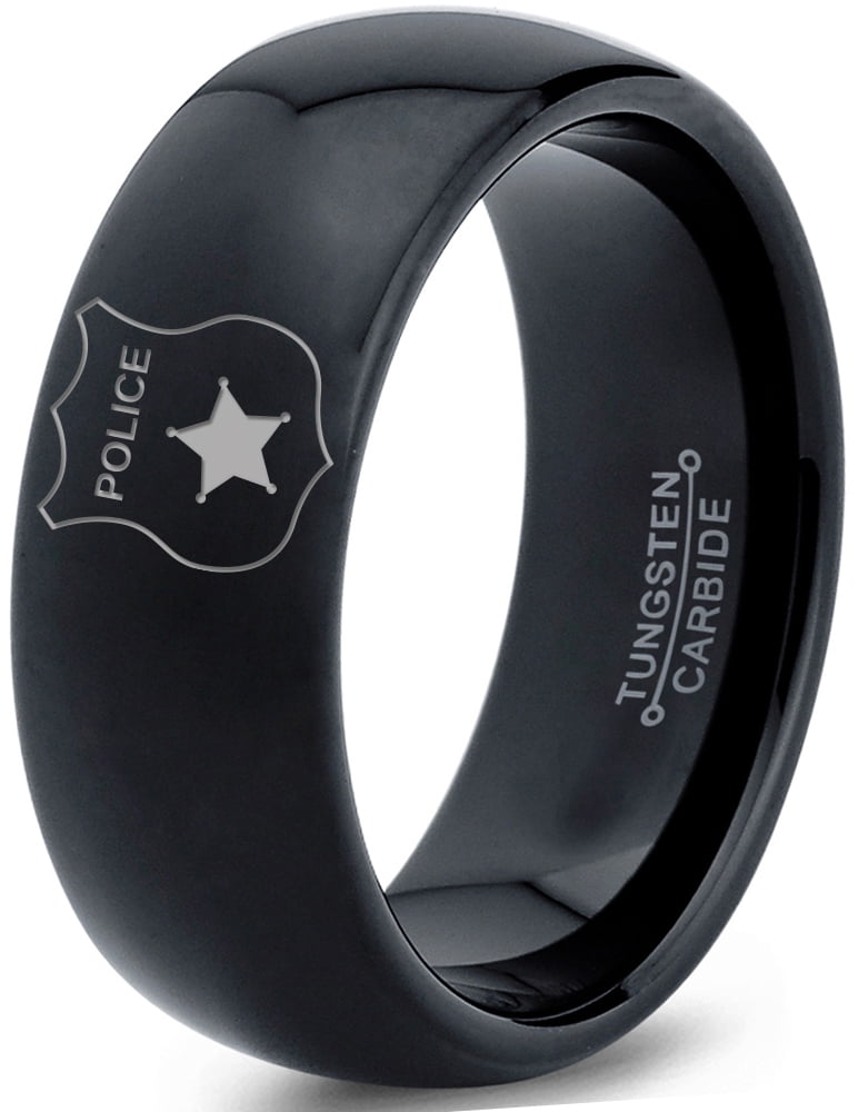 Tungsten Police Cop Authority Crest Badge Band Ring 8mm Men Women ...