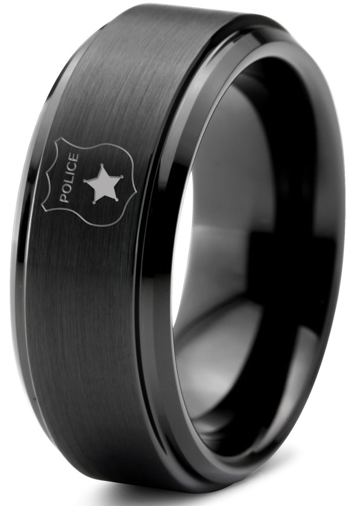 Tungsten Police Cop Authority Crest Badge Band Ring 8mm Men Women ...