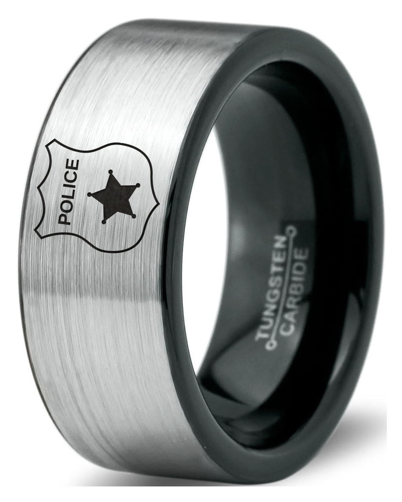 Tungsten Police Cop Authority Crest Badge Band Ring 8mm Men Women ...