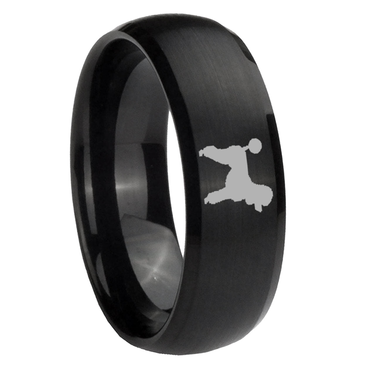 Tungsten Poodle Design 8mm Brushed Black Dome Polished Men Ring ...