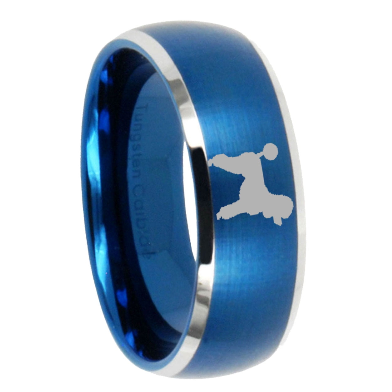 Tungsten Poodle Design 8mm Brushed Blue Two Tone Dome Polished Edges ...