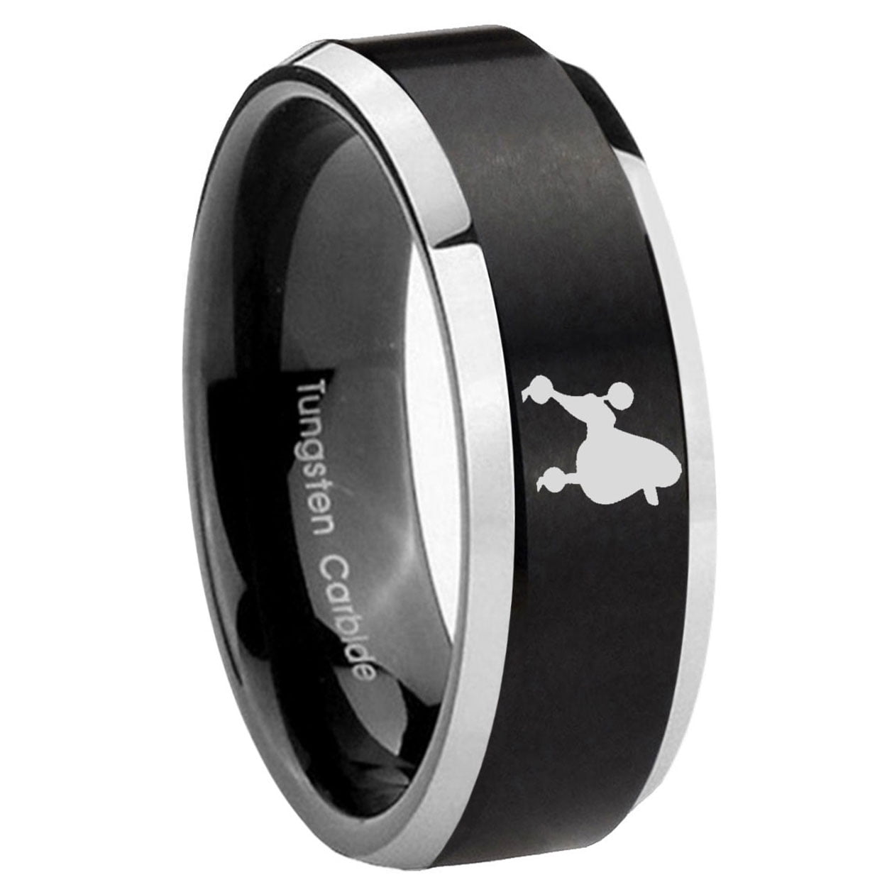 Tungsten Poodle Dog 8mm Brushed Black 2 Tone Beveled Edges Men Ring ...