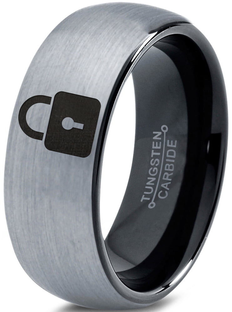 Tungsten Privacy Padlock Lock Band Ring 8mm Men Women Comfort Fit Black ...