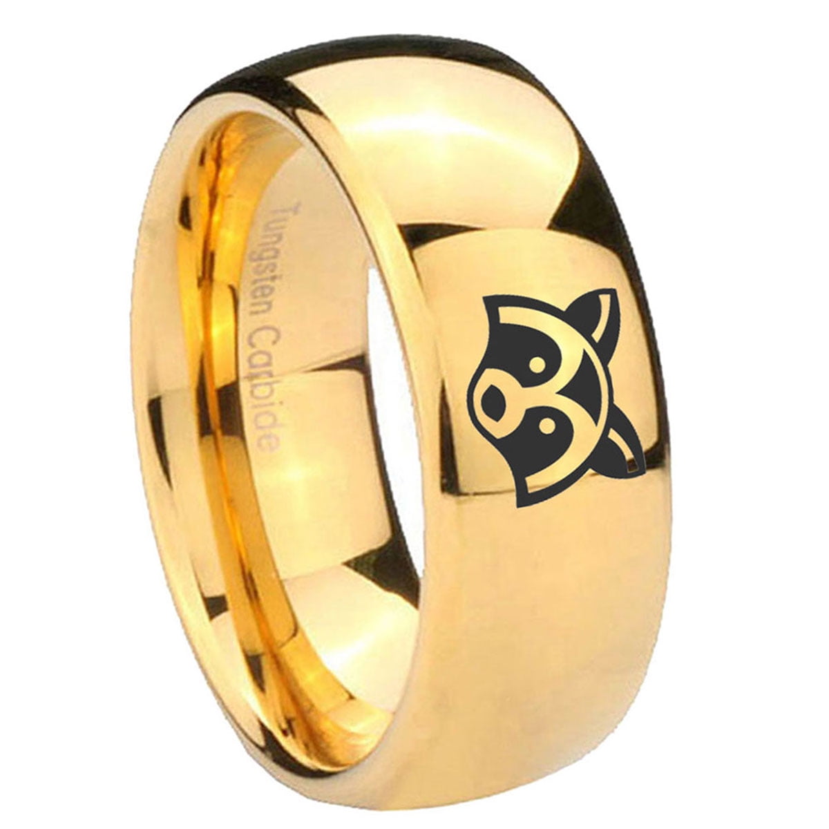 Tungsten Raccoon Animal 8mm Glossy Gold Plated Dome Polished Men Ring ...
