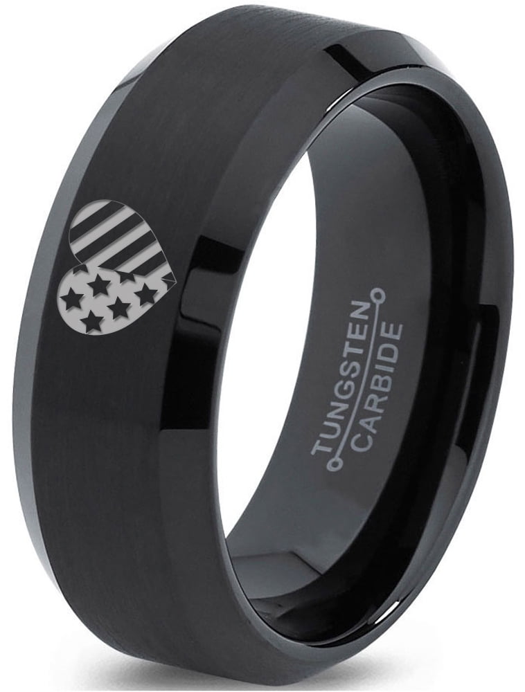 Tungsten Racing Flag Band Ring 8mm Men Women Comfort Fit Black Beveled ...