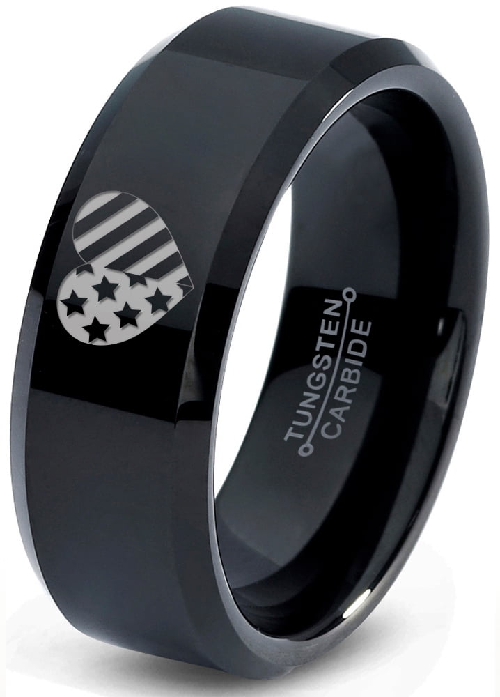 Tungsten Racing Flag Band Ring 8mm Men Women Comfort Fit Black Beveled ...