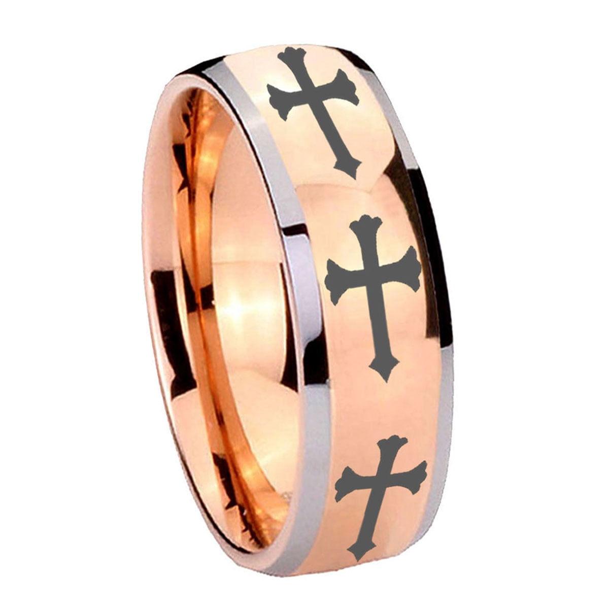 Tungsten Religious Faith Cross 8mm Shinny Rose Gold Two Tone Dome Men ...