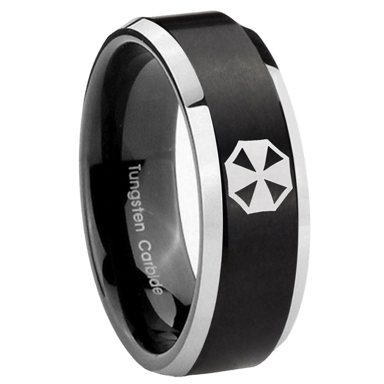 Tungsten Resident Evil 8mm Brushed Black 2 Tone Beveled Edges Men Ring ...