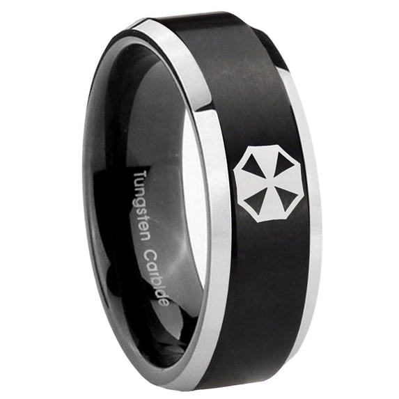 Tungsten Resident Evil 8mm Brushed Black 2 Tone Beveled Edges Men Ring ...