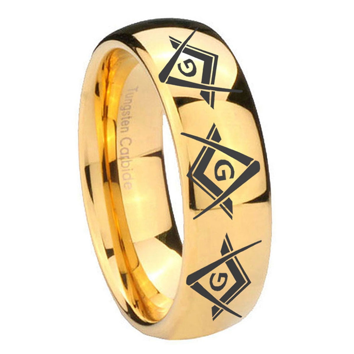 Tungsten Revere Masonic 8mm Glossy Gold Plated Dome Polished Men Ring ...