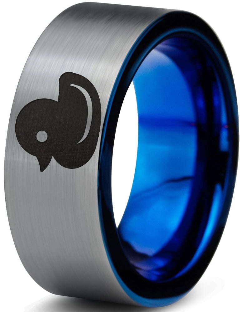 Tungsten Rubber Ducky Duck Band Ring 8mm Men Women Comfort Fit Blue ...