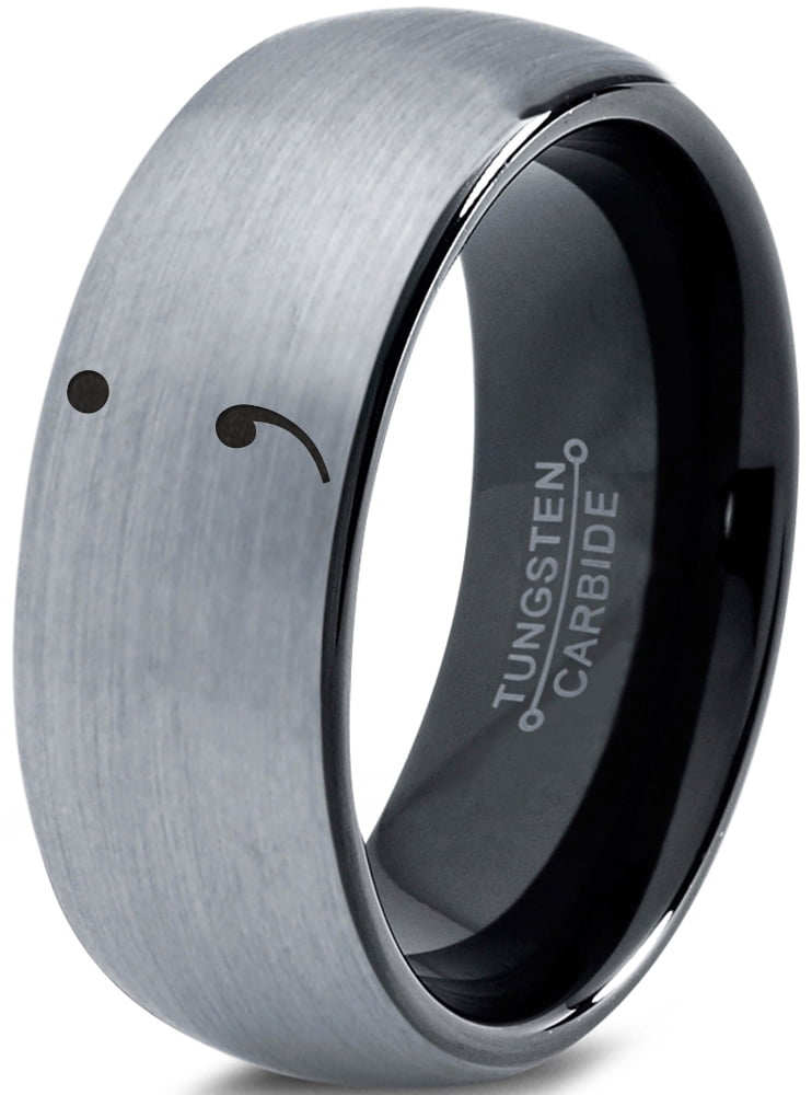 Tungsten Semicolon Punctuation Mark Symbol Band Ring 8mm Men Women ...
