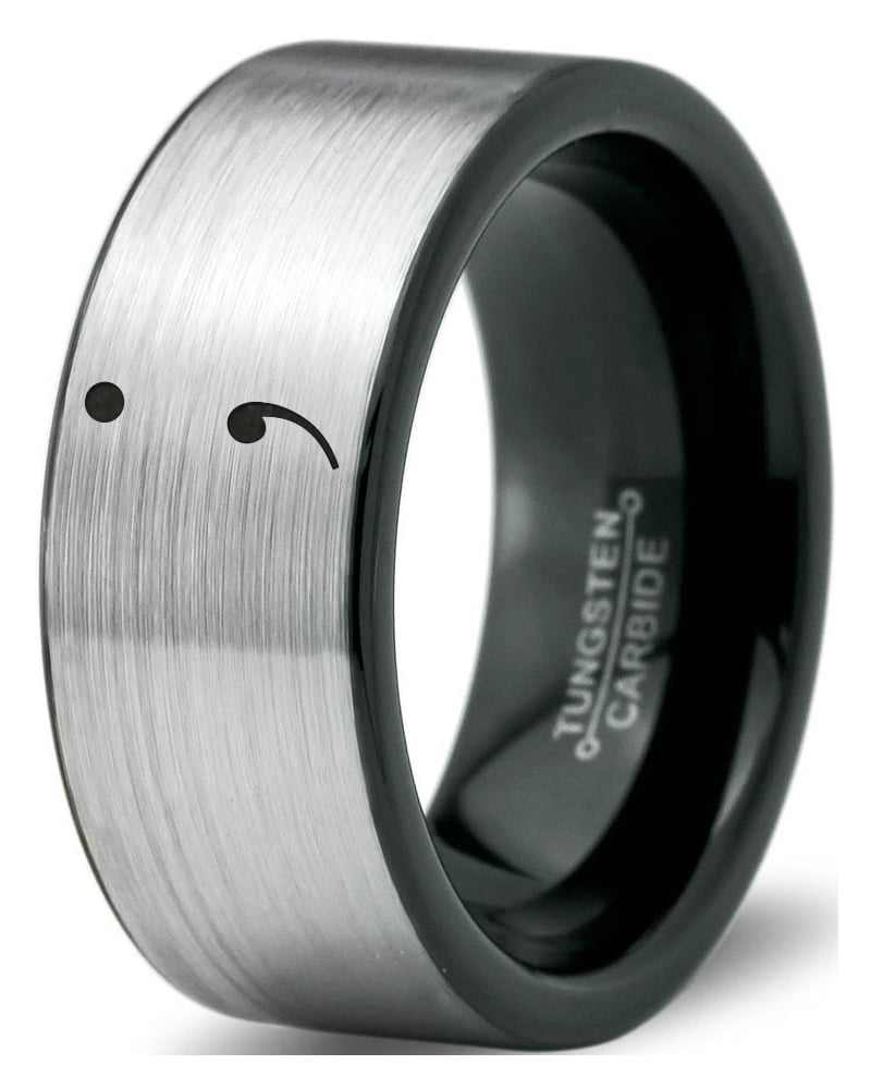 Tungsten Semicolon Punctuation Mark Symbol Band Ring 8mm Men Women ...