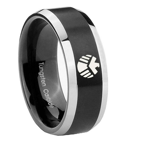 Tungsten Shield 8mm Brushed Black 2 Tone Beveled Edges Men Ring ...