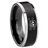 Tungsten Skull Design 8mm Brushed Black 2 Tone Beveled Edges Men Ring ...