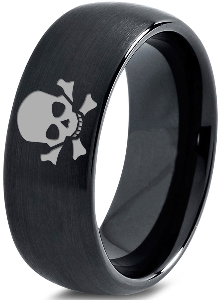 Tungsten Skull and Crossbones Bones Band Ring 8mm Men Women Comfort Fit ...