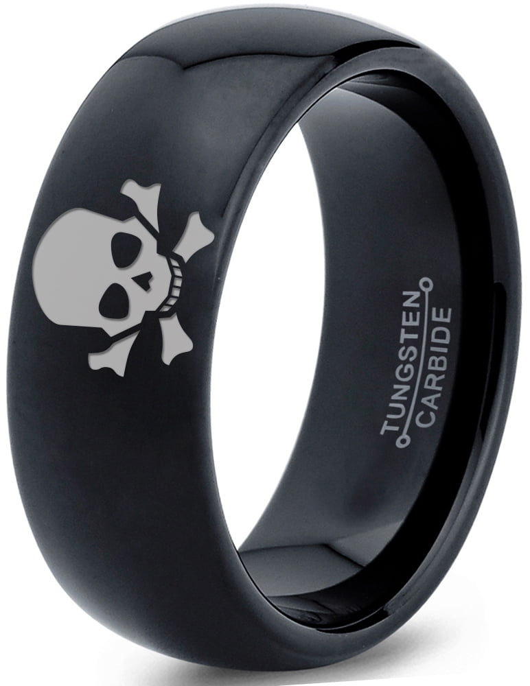 Tungsten Skull and Crossbones Bones Band Ring 8mm Men Women Comfort Fit ...