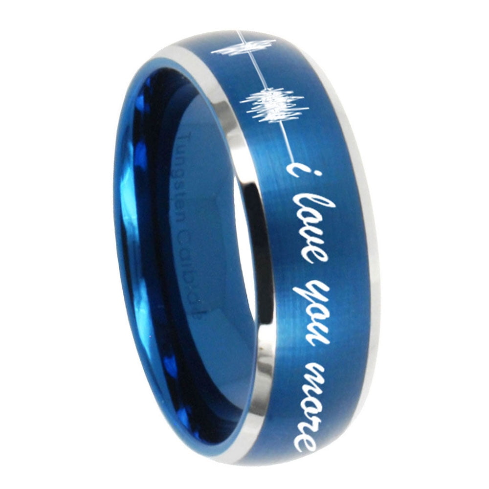 Tungsten Sound Wave I love you more 8mm Brushed Blue Two Tone Dome ...