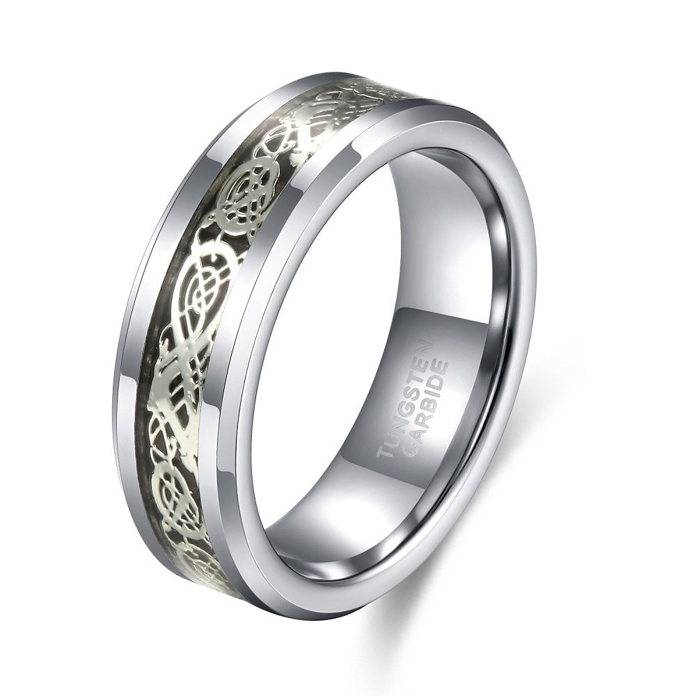 Men's Tungsten Steel Ring Celtic Dragon Inlay Silver Tone Durable ...