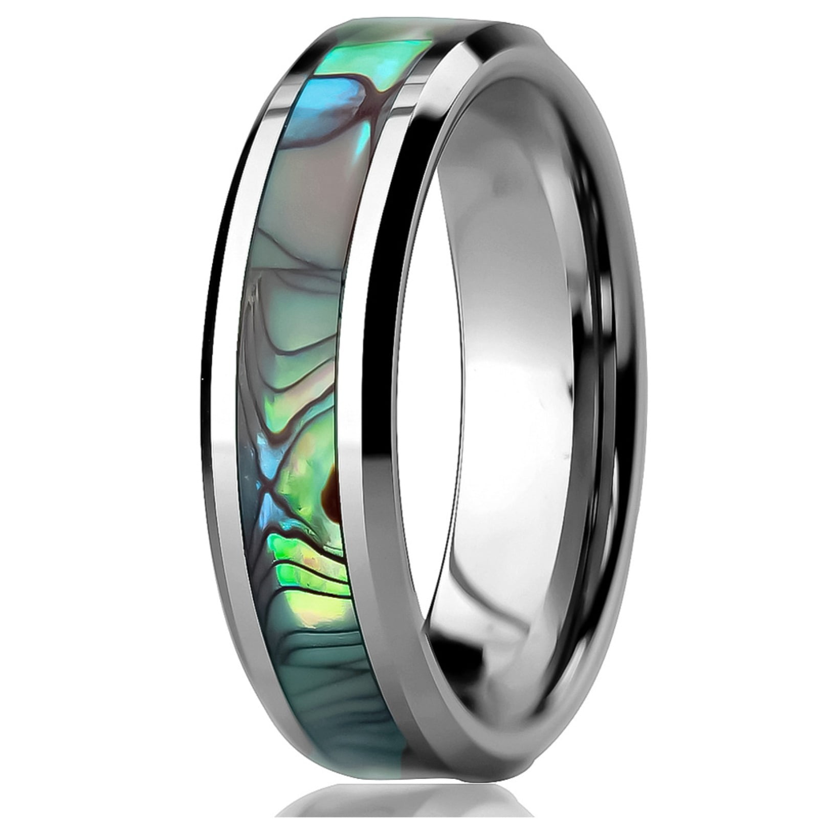 Tungsten Steel Couple Ring Flat Chamfer Inlaid Natural Abalone Shell ...
