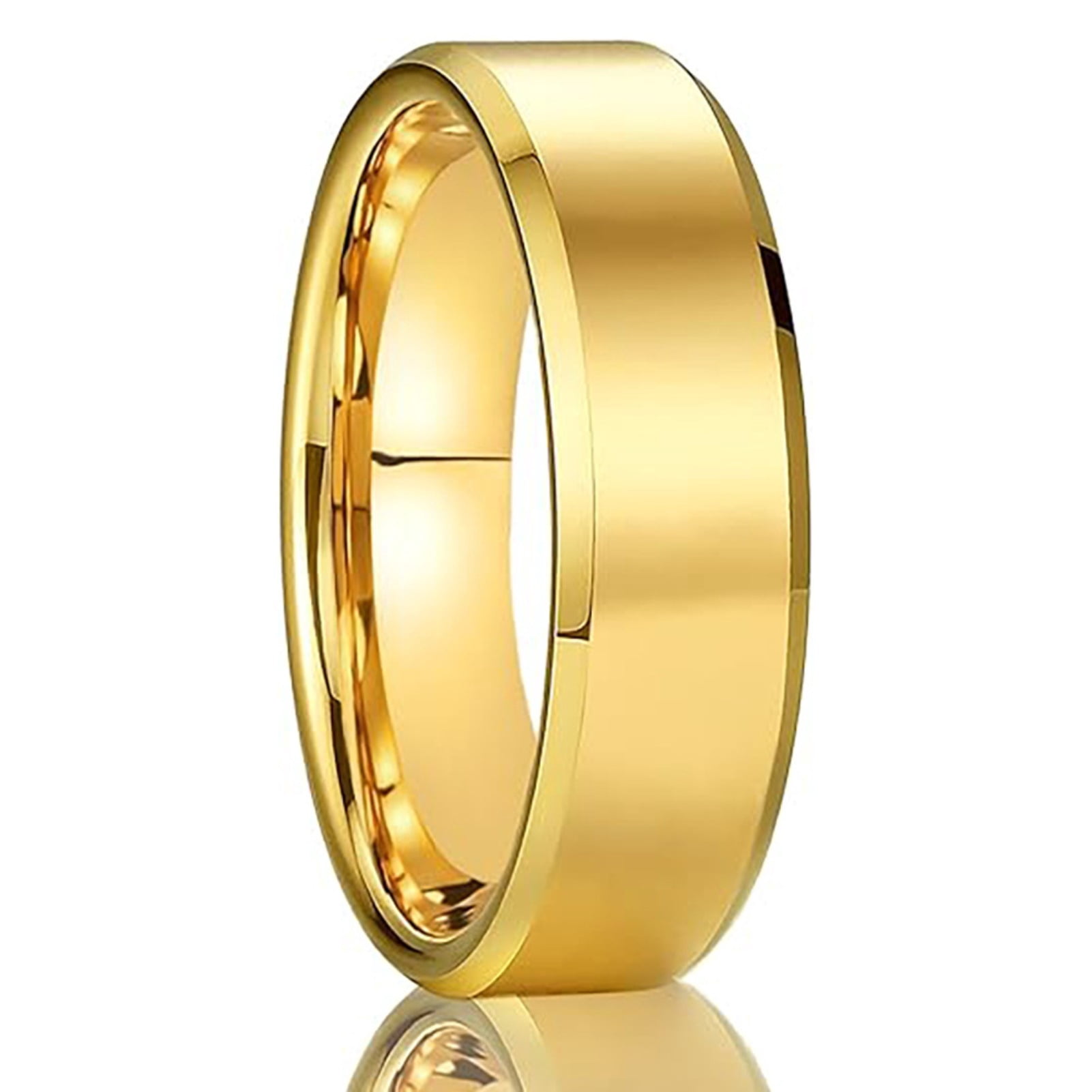 Tungsten Steel Couple Rings Classic Flat Beveled Gold Finish - Walmart.com