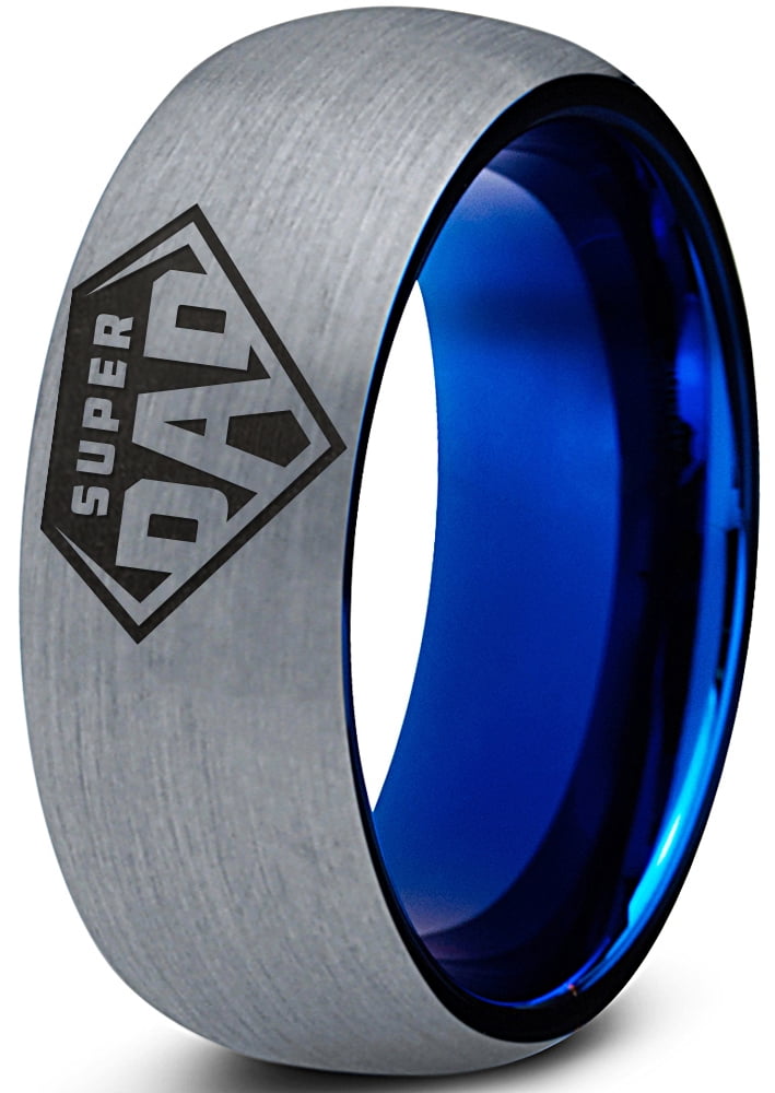 Tungsten Superhero Super Dad Emblem Symbol Band Ring 8mm Men Women ...