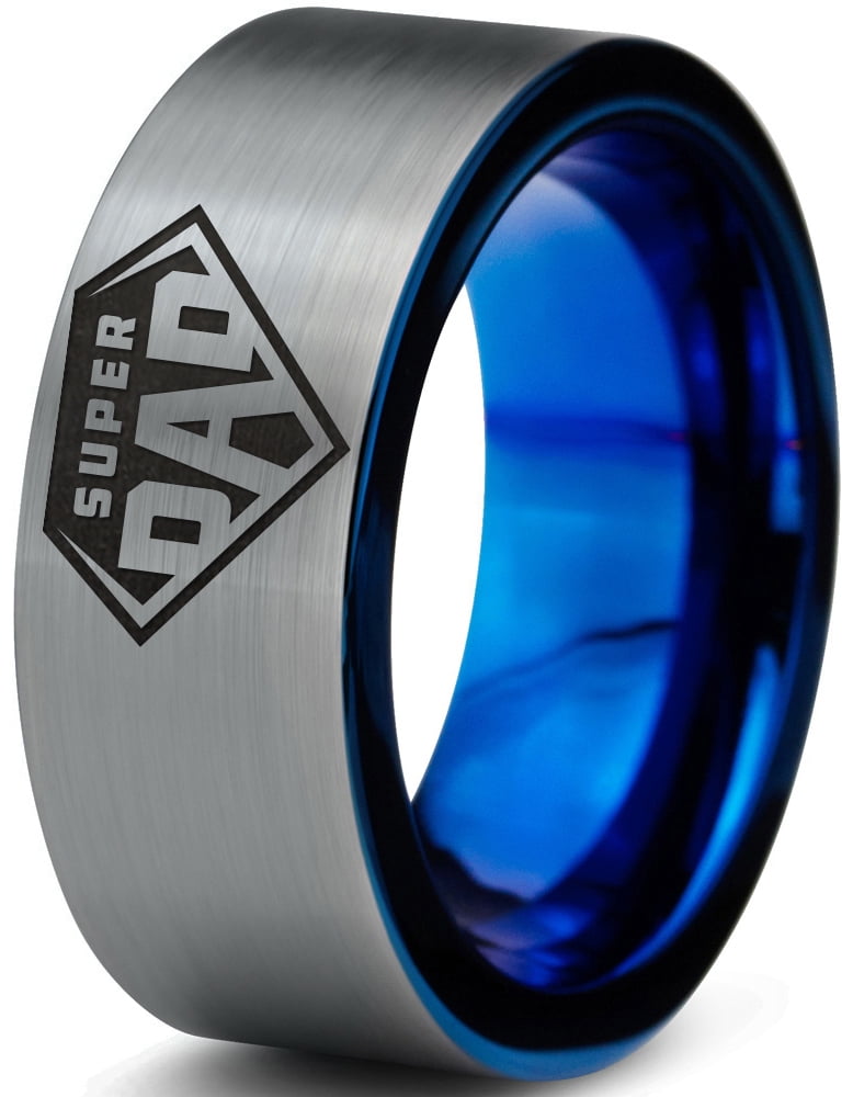 Tungsten Superhero Super Dad Emblem Symbol Band Ring 8mm Men Women ...